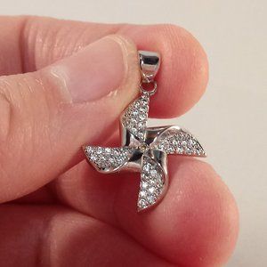 Jewelry | 18k White Gold Filled Flower Swirl Pinwheel Diamond Zircon ...